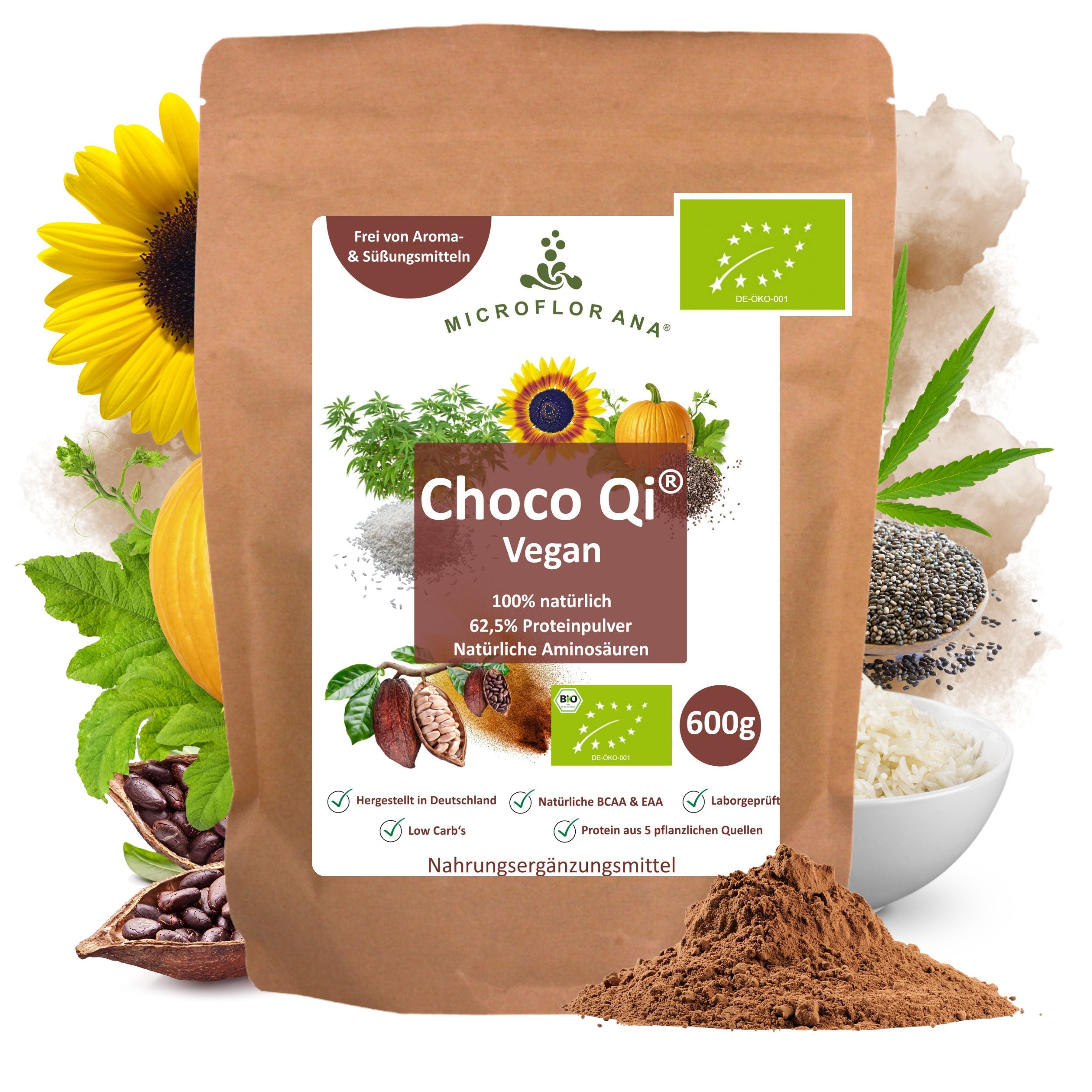 Choco Qi – Veganes Proteinpulver 62,5 % Eiweiß Bio – AITEMSA